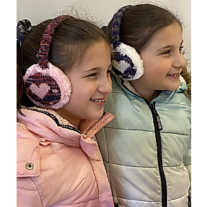 N'Ice Caps Girls Faux Fur Ear Muff with Knitted Heart Design (One size fits all, Winter White Hearts)