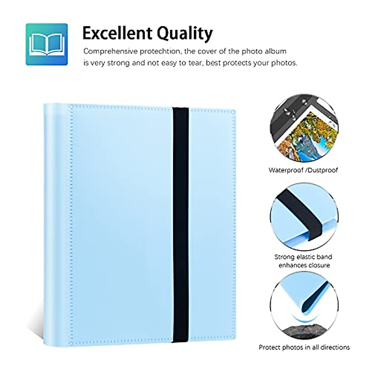 192 Photos Album for Fujifilm Instax Mini Camera, 2x3 Photo Album Book for Fujifilm Instax Mini 11 12 9 90 70 40 8 Instant Camera, Polaroid Snap PIC-300 Z2300 Camera, Polaroid 2”x3” ZINK Pictures,IceBlue