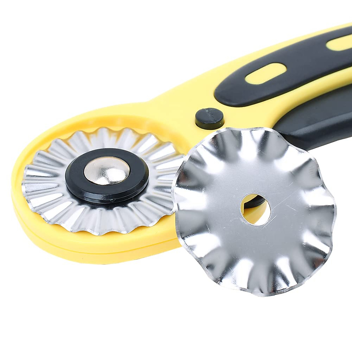 AUTOTOOLHOME 45mm Rotary Cutter Set with 9 Pack Replacement Rotary Blades Skip Rotary Blades Pinking Rotary Blades for Sewing Fabric Leather Quilting Cutter Paper Perforating Tool