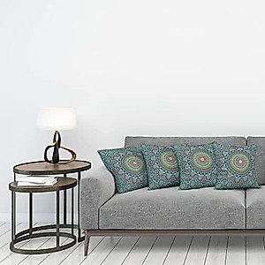 Lunarable Geometric Throw Pillow Cushion Case Pack of 4, Traditional Middle Eastern Style Moroccan Culture Design, Modern Accent Double-Sided Digital Printing, 18", Blue Ruby