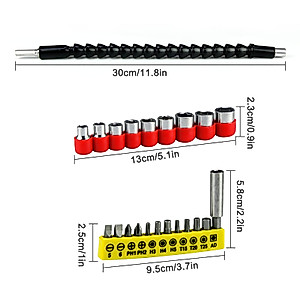 23pcs Flexible Drill Extension - 1/4" Magnetic Hex Soft Flexible Shaft Extension Bits - 9 Universal Nut Driver Drill Bit Set And 12 Screwdriver Bit Sets Included - Flex Bit Extension For Furniture