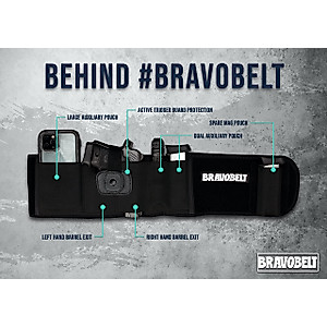 BRAVOBELT Belly Band Holster - Athletic Flex FIT for Running, Jogging, Hiking - G17-43 S&W M&P 40 Shield Bodyguard Kimber (Up to 44" Belly, Black)