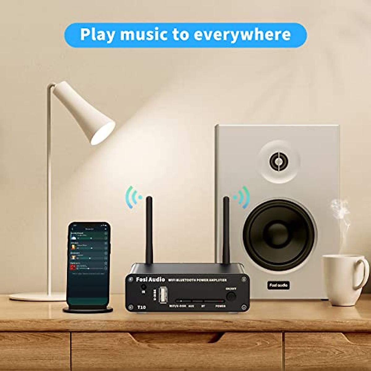 Fosi Audio T10 2.1CH WiFi(Support Airplay 1 and Spotify) TPA3116 Bluetooth 5.0 Stereo Receiver Amplifier 24bit 192 kHz 2.4G Wi-Fi Routing Module Wireless Multiroom/Multi-Zone Audio Amp 100Wx2
