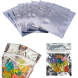 Luckycivia 100 PACK Resealable Clear Ziplock Smell Proof Pouch Aluminum Foil Zip Lock Bulk Food Storage Bag, Plastic Aluminum Material,3x4 inch