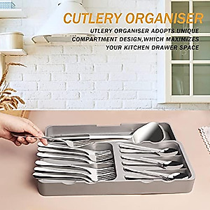KAKUNM Expandable Utensil Organizer | Plastic Flatware Drawer Organizer, Flatware Drawer Tray for Silverware, Cutlery Holder With 6 Compartments Compact Storage Organization for Spoons Forks Knives