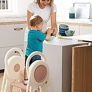 Benarita Step Stool for Toddler 3 Step Stool, Kids Foldable Step Stool for Bathroom Sink, Kitchen Counter Standing Tower, Step Ladder with Handles and Non-Slip Pads for Toilet Potty Training,Pink