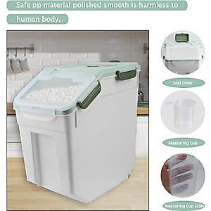 AnRui Large Flour Storage Containers 25Lbs Airtight Rice Storage Container BPA Free Kitchen Pantry Food Storage Bin Sugar Snack Cereal Grain Organizer Box with Wheel, Measuring Cup, 4Pack Green