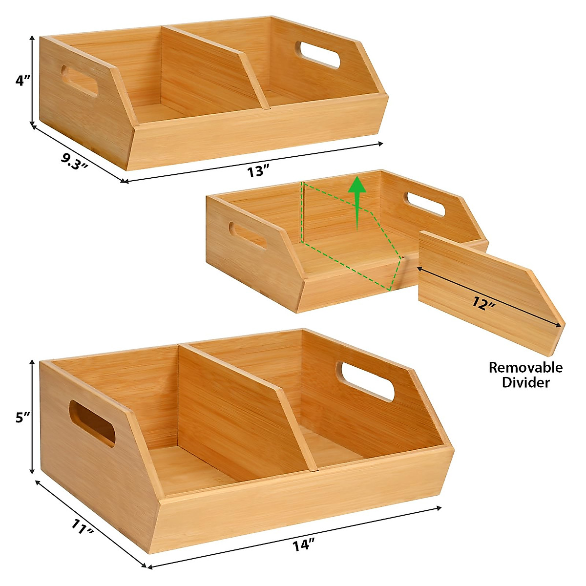 Ollieroo Bamboo Stackable Storage Bin, Pantry Organizer and Storage Baskets, Potato and Onion Kitchen Organizer, Kitchen Storage Containers for Produce, Fruit, Bread, Vegetable, Garlic, Pack of Two