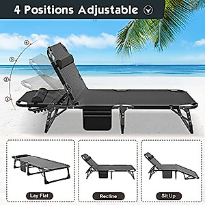 MOPHOTO Folding Lounge Chair 5-Position, Folding Cot, Portable Outdoor Folding Chaise Lounge Chair for Sun Tanning, Perfect for Pool Beach Patio Sunbathing
