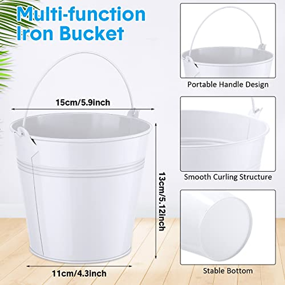 Rtteri 24 Pcs Metal Bucket, Small Metal Bucket, Party Favor Buckets with Handle, 6 x 5 Inch Ice Bucket for Kids, Flower Pot Plant Basket, Mini Toy Containers for Crafts Candy (White)