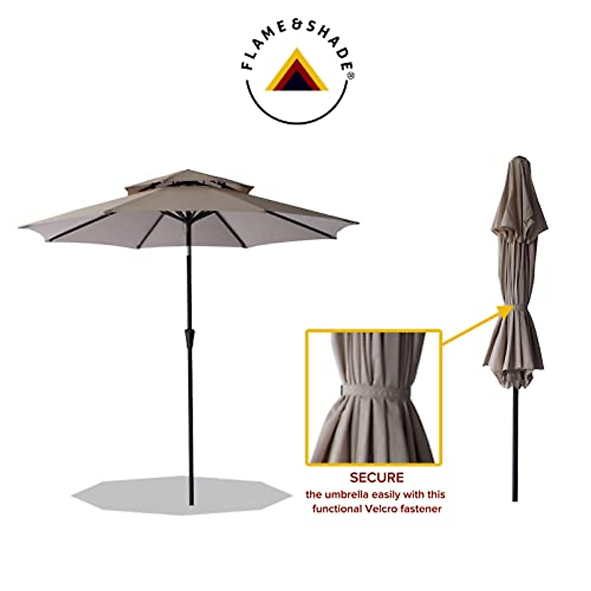 FLAME&SHADE 9 ft Double Top Outdoor Market Patio Table Umbrella with Tilt, Beige