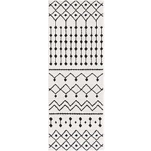 Hauteloom Ringwood 8' 10" x 12' Moroccan Farmhouse Shag - Black, Charcoal, White Bohemian Area Rug - Rectangle - Polypropylene and Polyester Blend
