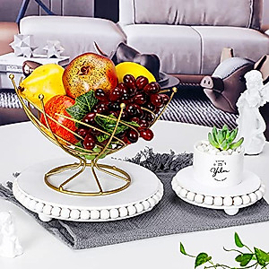 Yookeer 2 Pcs Wooden Risers for Displays Round Wood Riser Distressed Wood Risers Farmhouse Pedestal Display Stand Rustic Pedestal Stand Beaded Decor for Tiered Trays Home(6/ 9.5 Inch,White)