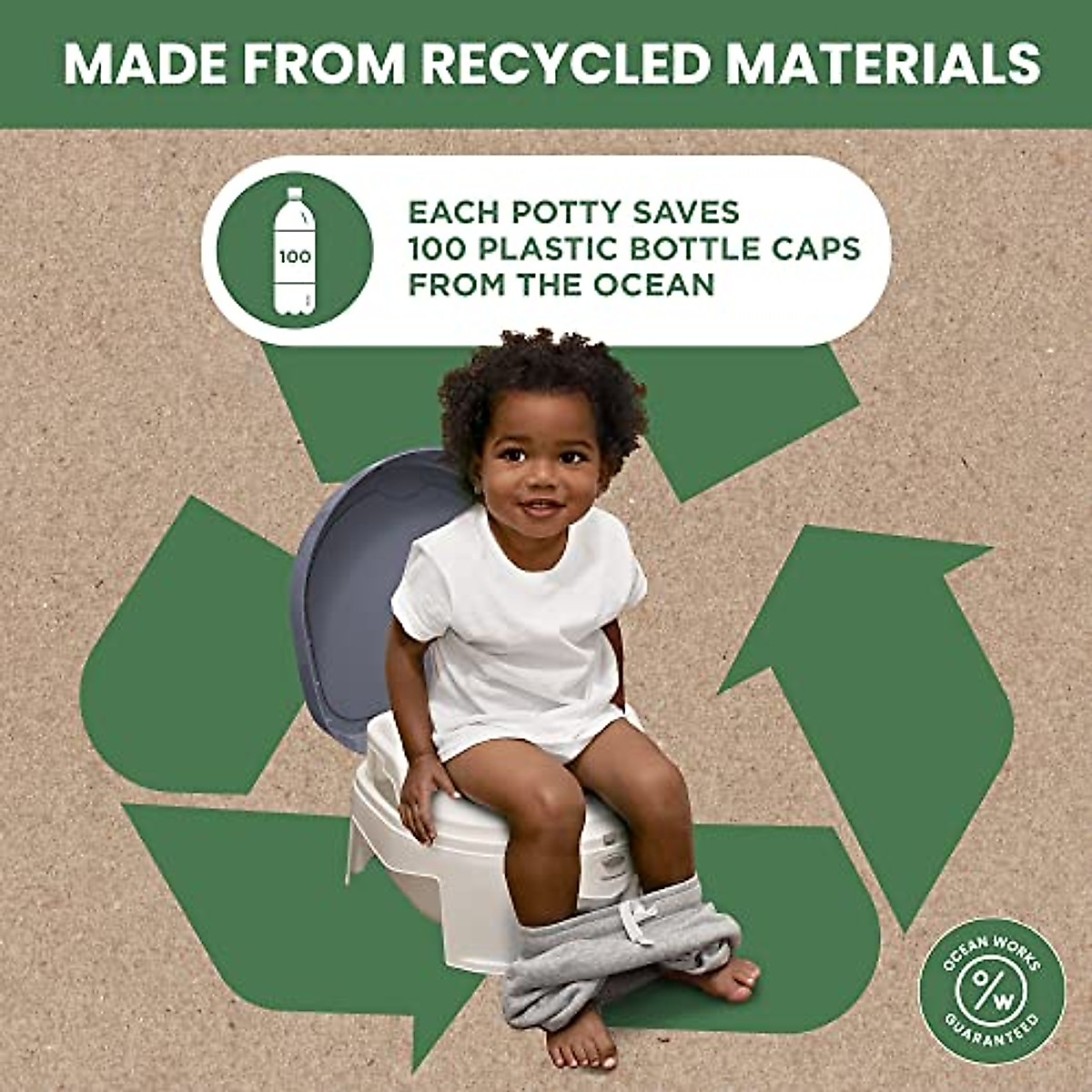 Delta Children PerfectSize Potty - Made with Eco-Friendly Recycled Ocean Material, White/Grey