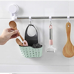 Ellsang Kitchen Sink Caddy Sponge Brush Holder, Silicone Plastic Soap Hanging Holder with Adjustable Strap and Drain Holes, Kitchen Accessories Organizer (Green)