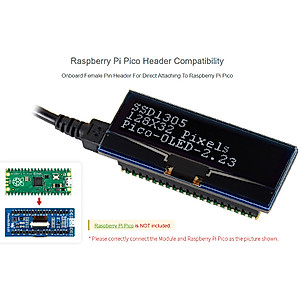 2.23inch OLED Display Module for Raspberry Pi Pico, 128×32 Pixel,4-Wire SPI/I2C Interface, 3.3V/5V Operating Voltage