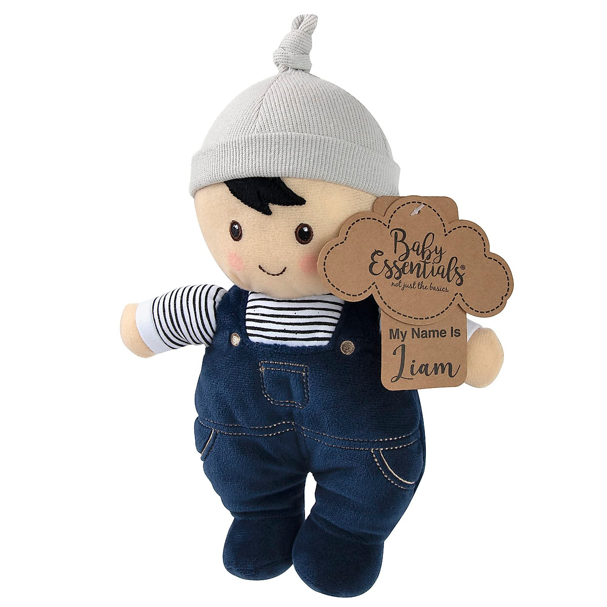 My First Doll, First Soft Plush Baby Doll with Rattle | 12 Inch Sleeping Cuddle Plush Fabric Rag Doll for Baby, Toddler Girls and Boys (Liam (Hat))