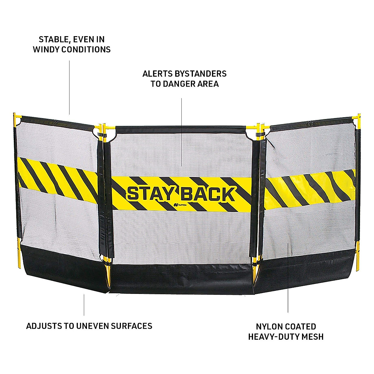 Notch Tri-Guard Heavy-Duty Nylon Coated Durable 3-Section Debris Containment Mesh Barrier for Controlling Chips When Grinding Stumps and Chipping Brush (Total Dimensions: 121” Wide x 45.5” high)