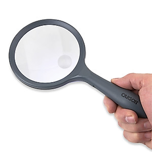 Carson LED Lighted Hand Held Magnifier, 2X Magnifier with 4X Spot Lens HM-44