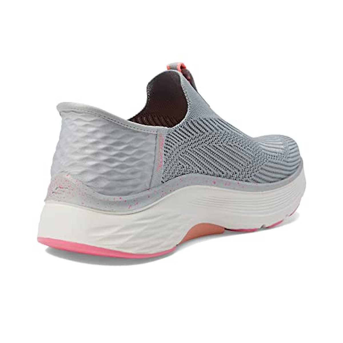 Skechers Women's Max Cushioning Arch Fit Fluidity Hands Free Slip-Ins Sneaker, Gray/Pink, 5.5