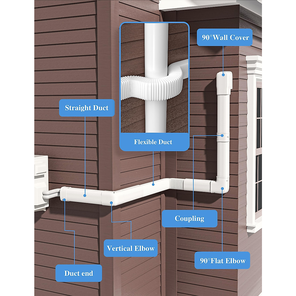 WEETALL 9 Ft Cover for AC Lines with Flexible Duct, Decorative Upgrade PP 3 Inch Line Set Cover for Ductless Mini Split Air Conditioner, Full Set Suitable for Heat Pumps Indoor & Outdoor
