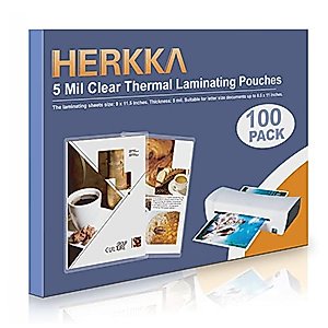 HERKKA 100 Pack Laminating Sheets, Holds 8.5 x 11 Inch Sheets, 5Mil Clear Thermal Laminating Pouches 9 x 11.5 Inch Lamination Sheet Paper for Laminator, Round Corner Letter Size