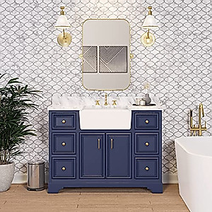 Kitchen Bath Collection Zelda 48-inch Farmhouse Vanity (Carrara/Royal Blue): Includes Royal Blue Cabinet with Authentic Italian Carrara Marble Countertop and White Ceramic Farmhouse Apron Sink
