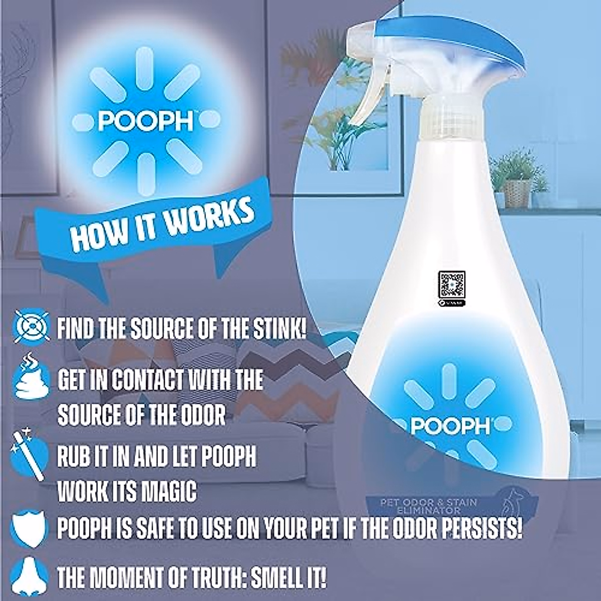 Pooph Pet Odor Eliminator, 32oz Spray - Dismantles Odors on a Molecular Basis, Dogs, Cats, Freshener, Urine, Poop, Pee, Deodorizer, Natures, Puppy, Fresh, Clean, Furniture, Potty, Safe