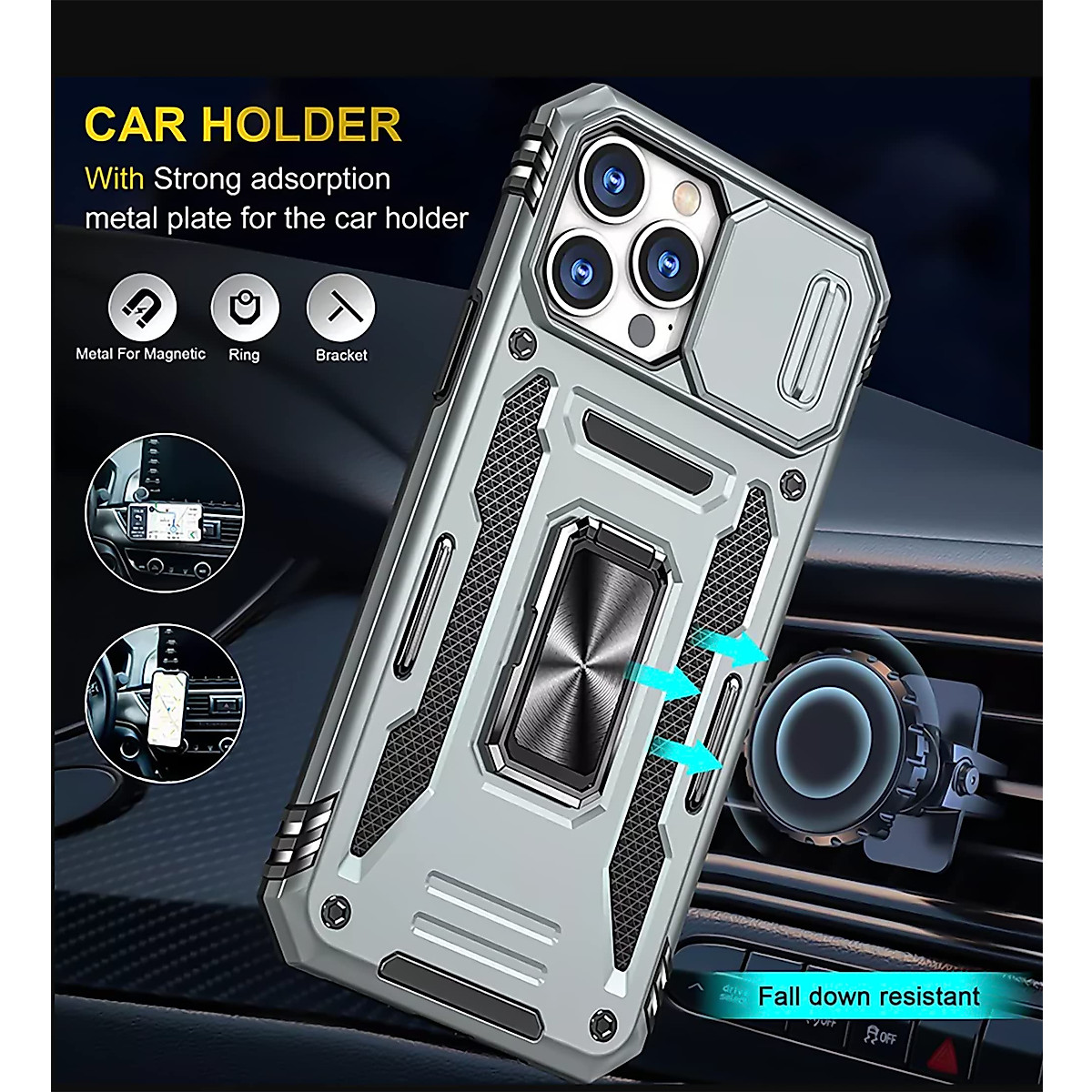 iPhone 14 Pro Max Case with Kickstand, Heavy Duty Hybrid Shockproof Silicone Protective Cover Military case for Apple iPhone 14 pro max 6.7 (Blue)