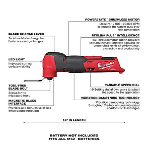 Milwaukee M12 FUEL 12V Lithium-Ion Cordless Oscillating Multi-Tool Kit w/High Output 2.5 Ah Battery, Charger, Accessories & Bag