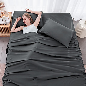 JOLLYVOGUE 6PC King Size Sheet Set, Dark Grey Bed Sheets for Bedroom with Deep Pocket, Cooling 6-Piece Bed Sheet Set with 1 Flat Sheet, 1 Fitted Sheet & 4 Pillowcases