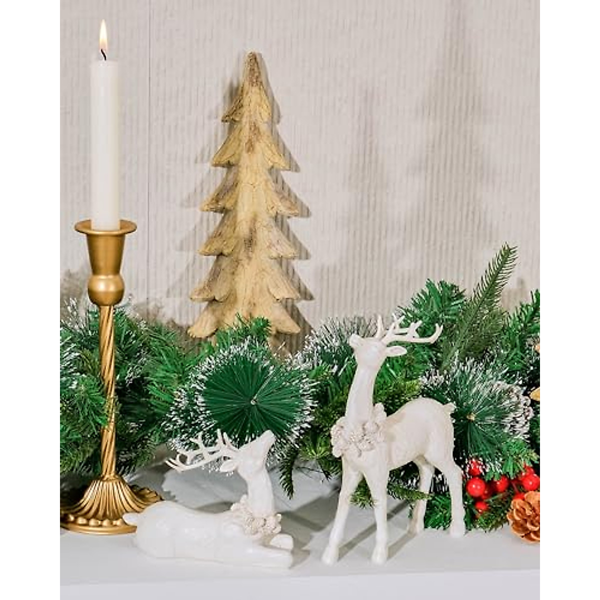 DN DECONATION 2pcs White Christmas Reindeer Statue, Indoor Reindeer Decor, Tabletop Resin Deer Figurine