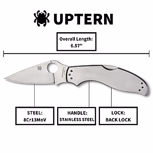 Spyderco Uptern Non-Locking Pocket Knife with 8Cr13MoV Steel Blade and Stainless Steel Handle - PlainEdge - C261P