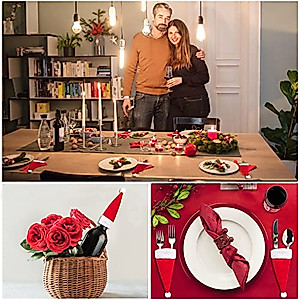 QIUFSSE 30 Pieces Christmas Santa Hat Silverware Holder for Party Christmas Table Decorations Sets Christmas Party Dinner Table Decorations Supplies Flatware Holders Decor