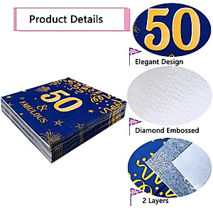 32PCS50th Birthday Happy Napkin 50th Anniversary Wedding Commemorative Napkin Blue 50th Birthday Table Decoration Party Supplies Blue Cocktail Napkin