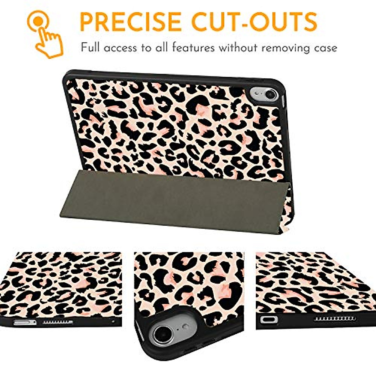 Hepix iPad Air 5th 4th Generation Case with Pencil Holder 2022 2020, iPad 10.9 inch Case Leopard Cheetah iPad Air 5 Case Trifold Protective Shockproof Cover Auto Sleep Wake