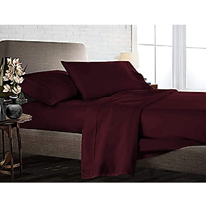 Full Extra Long Size Sheet Set Organic Cotton Sheets & Pillowcases- (4 Pcs) Long Staple Cotton Soft Bed Sheets Elastic Fit Upto 30" inch Deep Mattress-850 TC (Wine Solid, Full XL- 54" X 80")