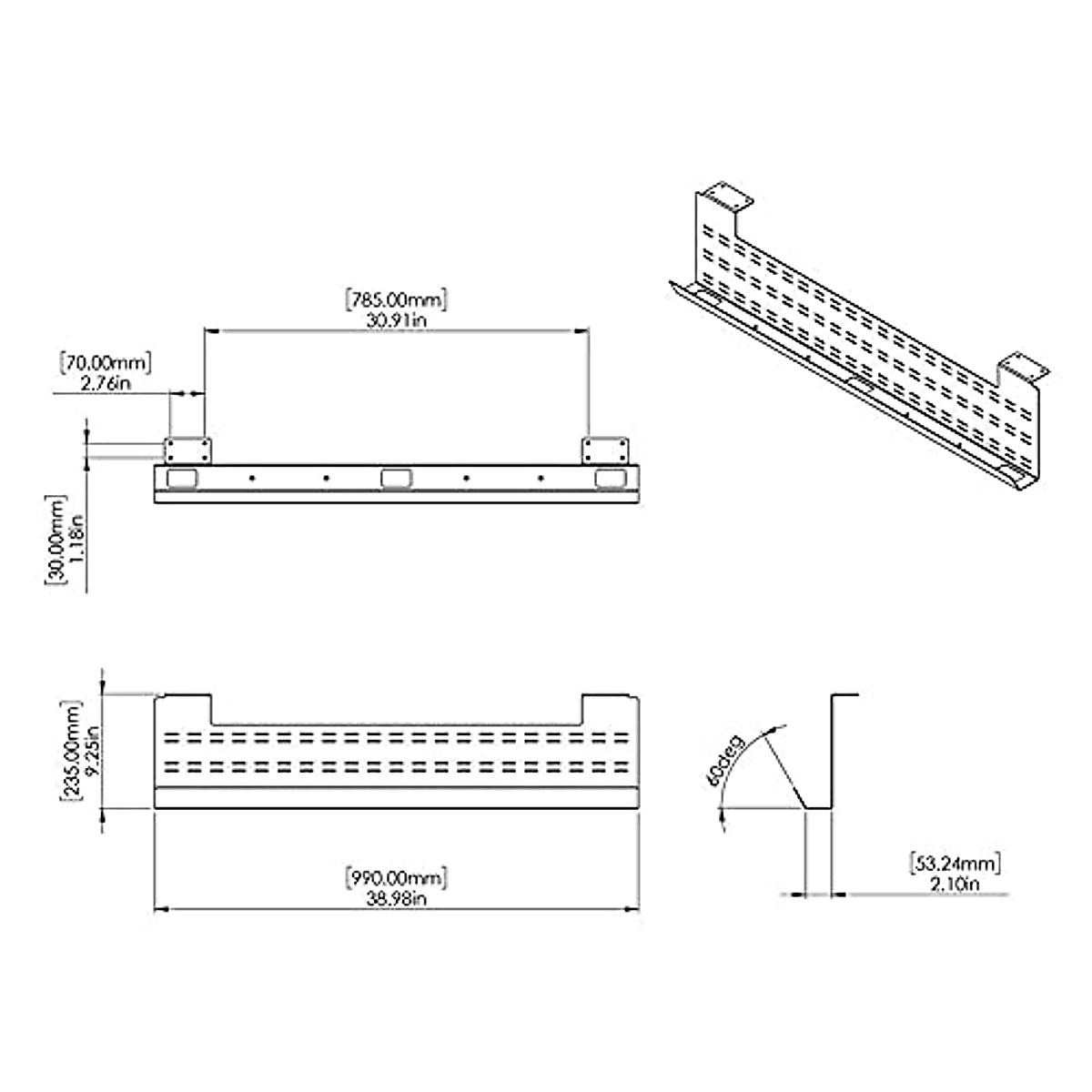 Stand Up Desk Store Under Desk Cable Management Tray Black Horizontal Computer Cord Raceway and Modesty Panel (Black, 39")
