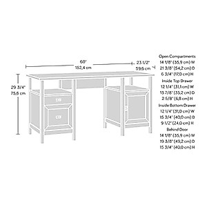 Sauder Cottage Road Computer Desk with Drawers, Home Office Desk with File Cabinet and Storage Shelves, in Soft White
