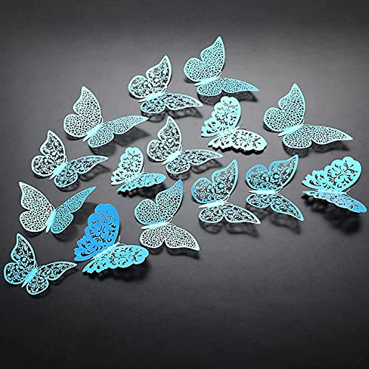 JANESOTO 72 Pcs 3D Butterfly Wall Decor, Blue Butterfly Wall Decals 3 Sizes 3 Styles, Metallic Wall Stickers for Girls Bedroom Nursery Classroom Cake Wedding Party Decoration DIY Gift