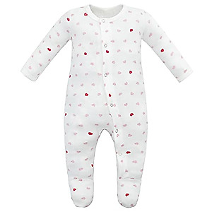 Owlivia Organic Cotton Baby Pajamas, Boys Girls 3-Pack Zip Front Sleep 'N Play Pjs, Footed Sleeper, Long Sleeve (0-3 Months, Pink heart)