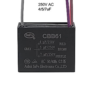 uxcell Ceiling Fan Capacitor CBB61 4/5/7uF 250V AC 4 Wires Metallized Polypropylene Film Capacitor 48x38x26mm for Electric Fan Pump Motor Generator 3Pcs