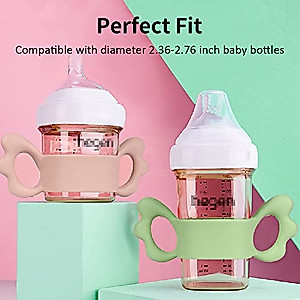 FAREVER Baby Bottle Handles, Silicone Wide-Neck Baby Bottle Handle, Outer Diameter Over 6cm for Bottle 2 Pack, Pink, Blue…