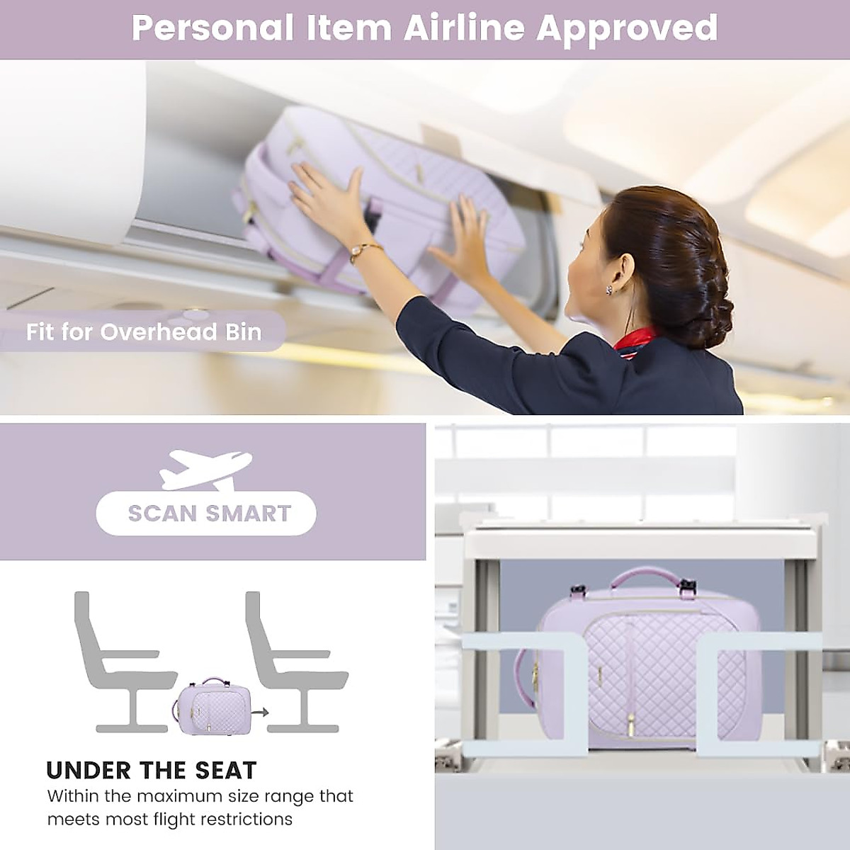 LOVEVOOK Large Travel Laptop Backpack for Women, 40L Carry On Backpack Flight Approved,Waterproof Suitcase Backpacks with 3 Packing Cubes, Daypack Business College Weekender Overnight, Light Purple