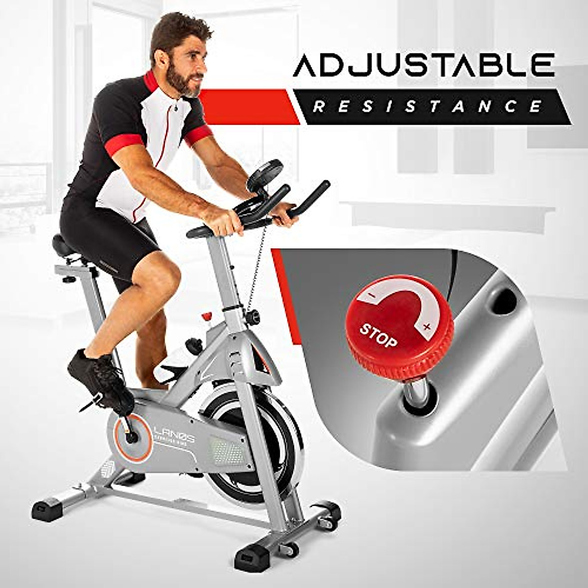 Lanos Exercise Bike, Stationary Bike for Indoor Cycling | The Perfect Exercise Bikes for Home Gym | Indoor Exercise Bike for Men and Women | Stationary Bike | Comfortable Seat Cushion, Silent Belt Drive, iPad Holder