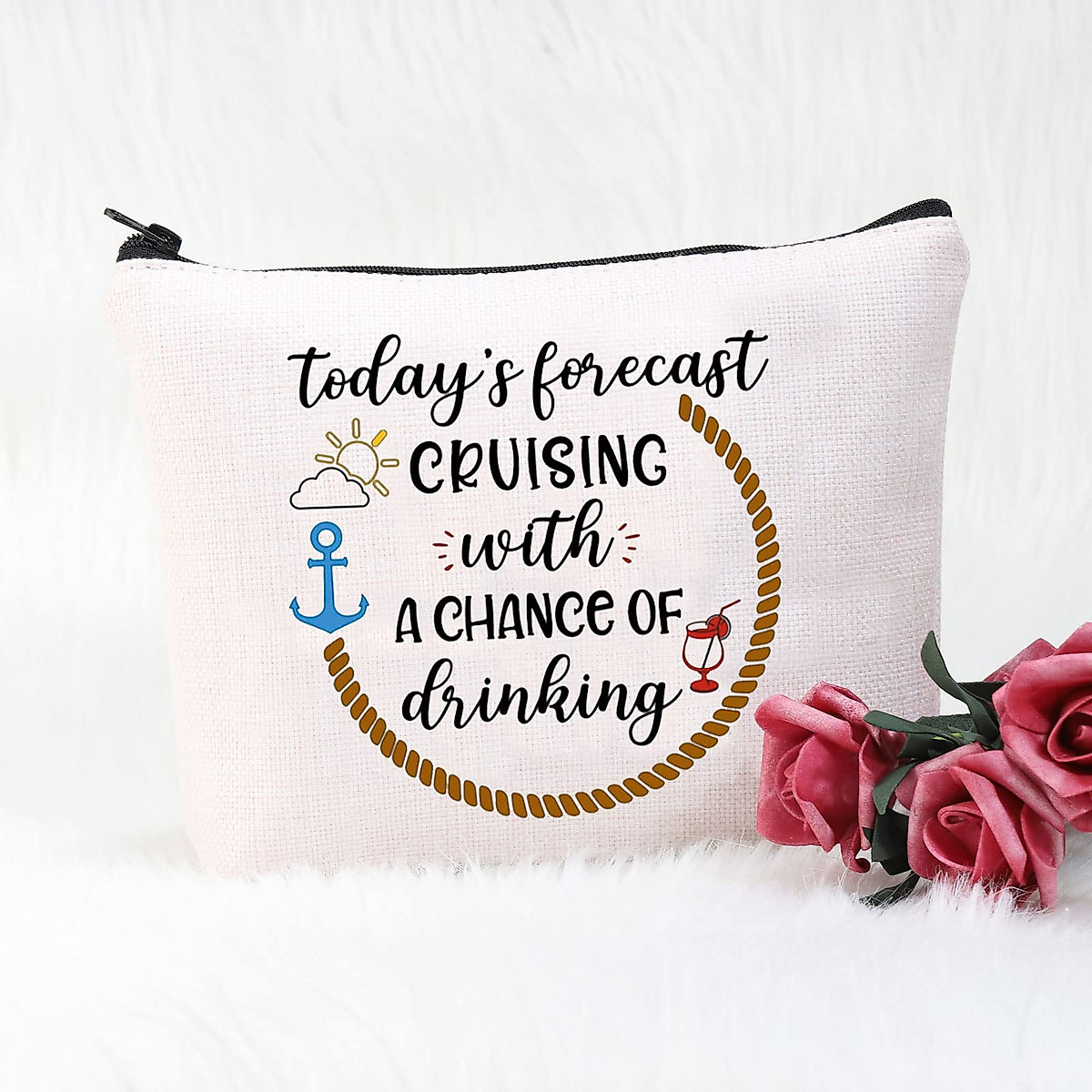 POFULL Cruise Themed Gift Cruise Boat Cocktails Friends Groups Cruise Cosmetic Bag (forecast Cruising)