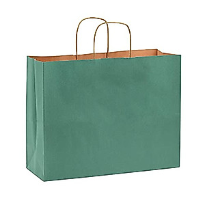 Green Gift Bags - 16x6x12 Inch 50 Pack Large Kraft Paper Gift Wrap Bags with Handles, Craft Totes for Small Business, Boutiques & Retail, Shopping, Gift Wrapping, Birthdays, Parties, Events, in Bulk