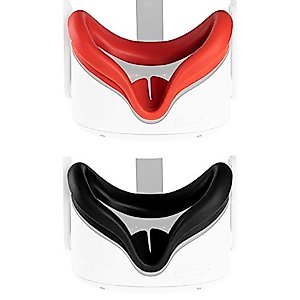 (2 Pack) Seltureone Silicone VR Face Pad Compatible for Quest 2, Face Eye Cushion Cover Mask Skin, Sweatproof Washable, Black, Red