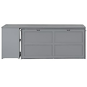 DEYOBED Wooden Queen Size Murphy Bed Frame with Rotable Desk and 2 Storage Shelves, Suitable for Small Bedrooms, Studio Apartments, and Multi-functional Rooms, Space saving, Gray