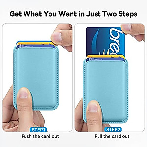 Magnetic Wallet Card Holder with Mag Safe, Mag-Safe Leather Phone Wallet for iPhone 14 13 12 Pro/Pro Max/Plus/Mini Mag Safe Case, Magnetic Card Holder for Back of iPhone 14/13/12 Series, Light Blue